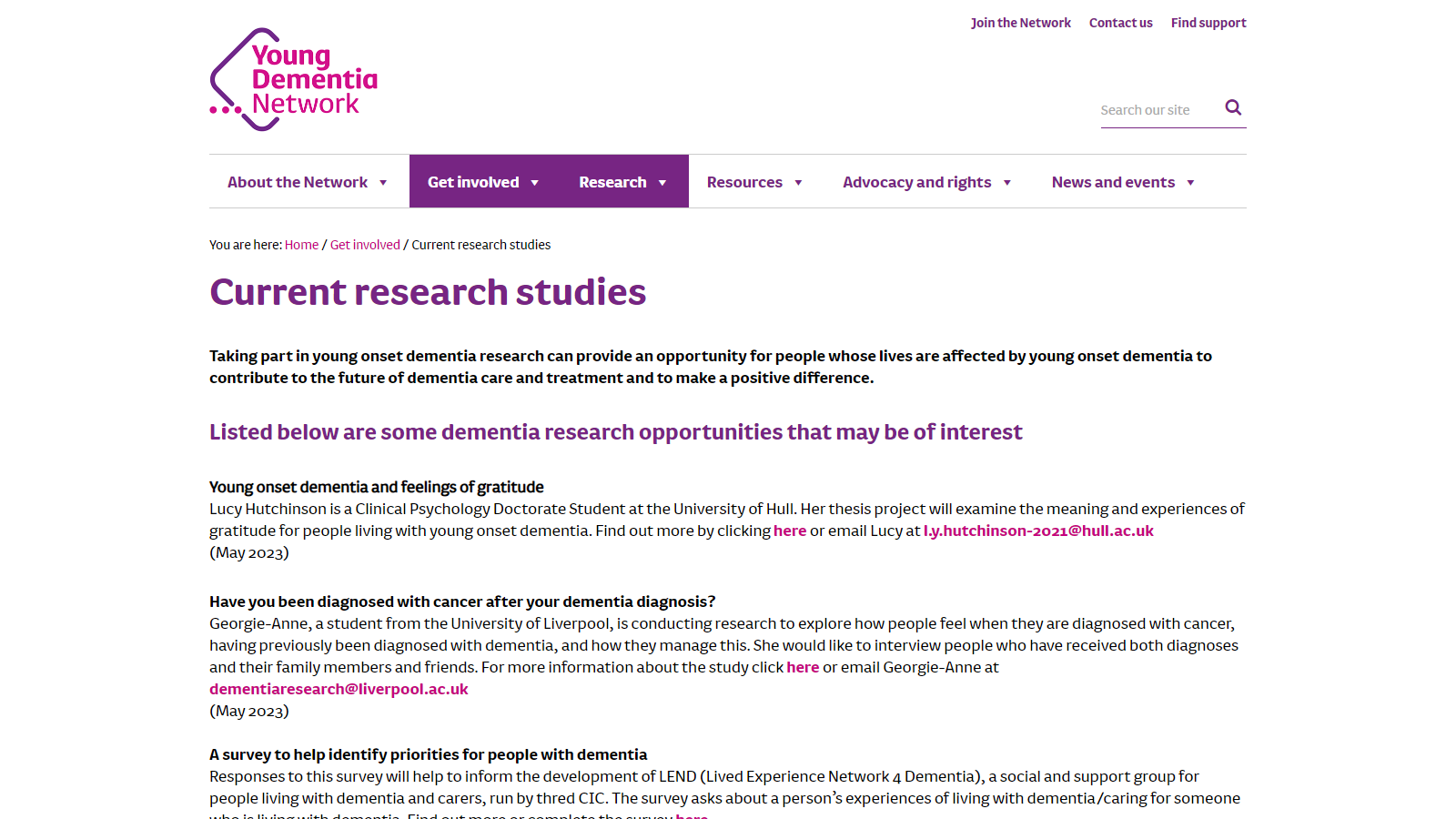 Young Dementia Network - Research Studies - Somerset Dementia Wellbeing ...